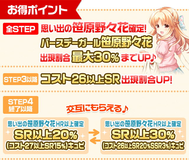 【ガルフレ】思い出の笹原野々花に会いたい♪4STEPキューピッド_2024年[誕生日記念]【GF（仮）】 - ガルフレ攻略Wiki | Gamerch
